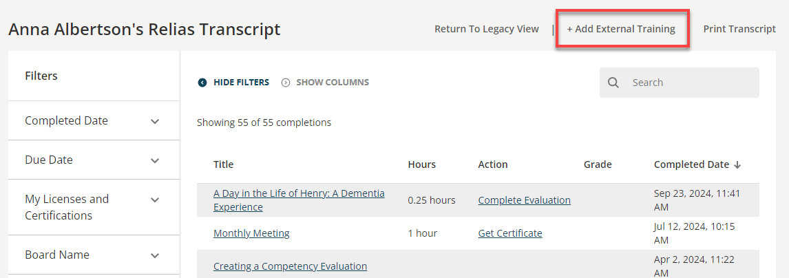 The Learner Transcript
