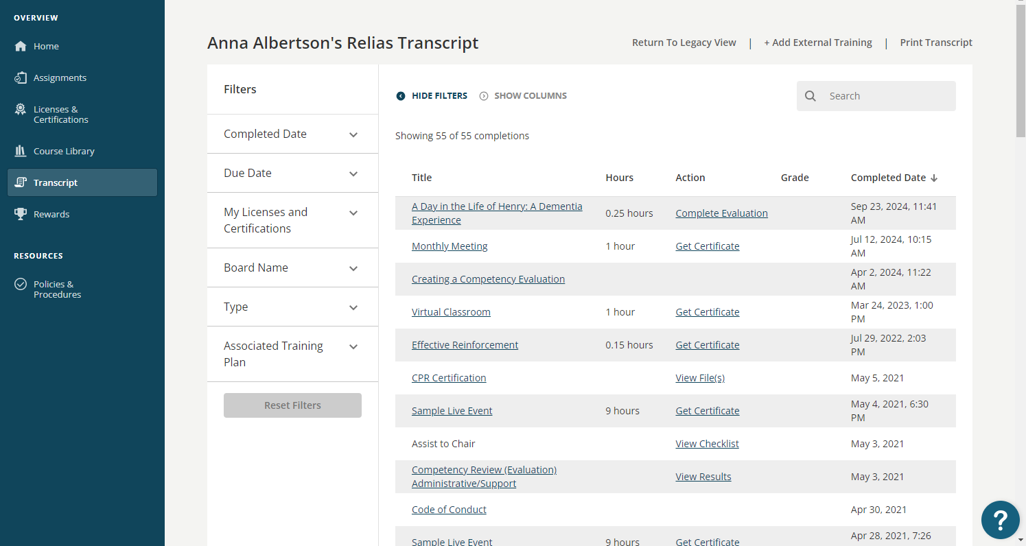 The Learner Transcript